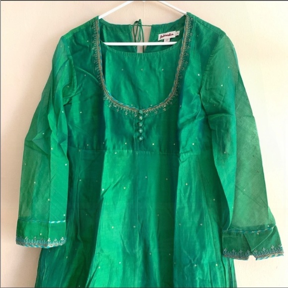 fabindia | Kurtas | Fabindia Forest Green Womens Anarkali Silk Kurti ...
